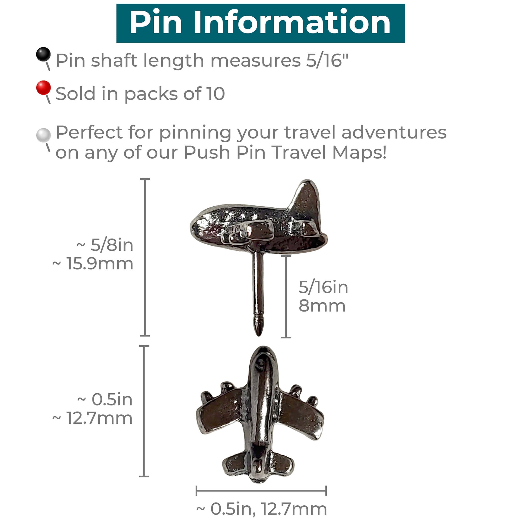 Silver Airplane Push Pins | Travel Map Pins | Push Pin Travel Maps