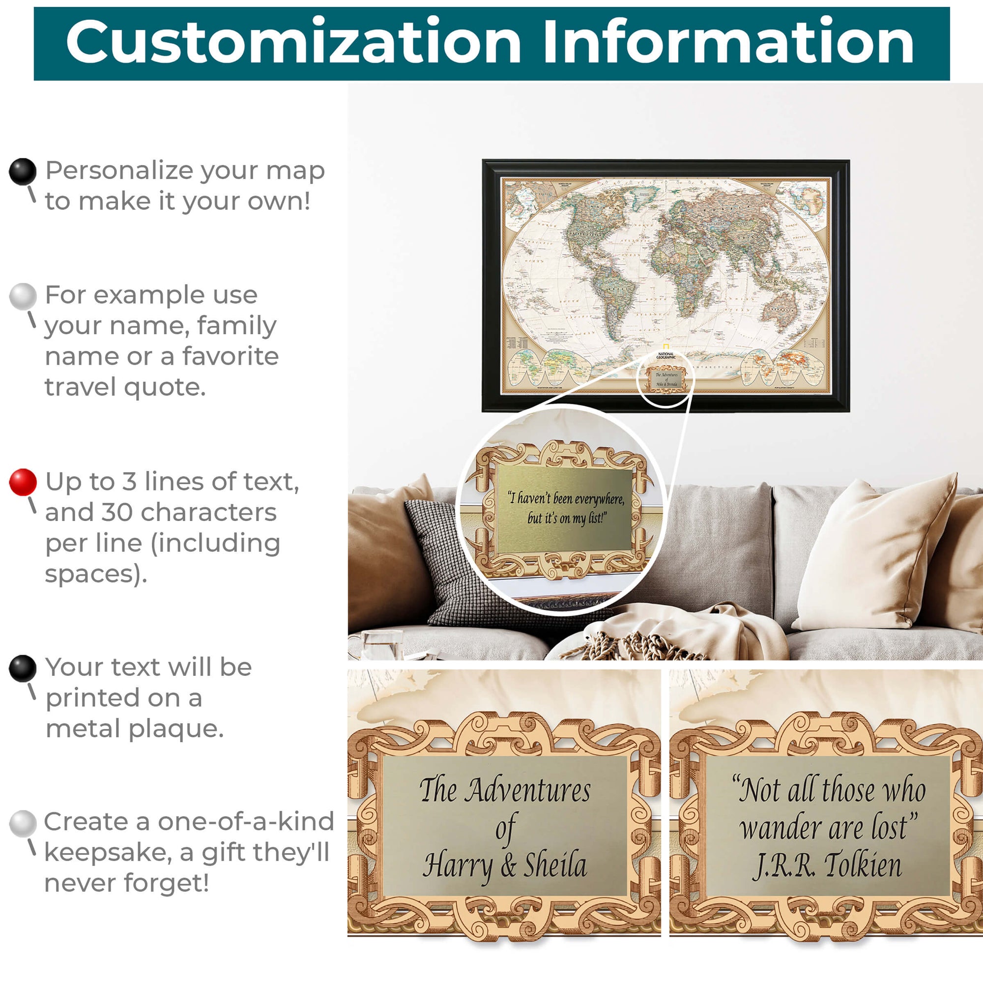 Maps of the World for Sale | Framed Travel Maps Décor - Push Pin Travel ...