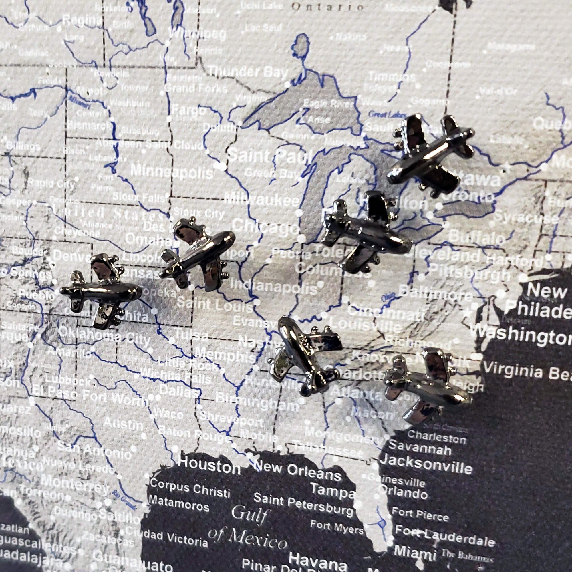 Silver Airplane Push Pins | Travel Map Pins | Push Pin Travel Maps
