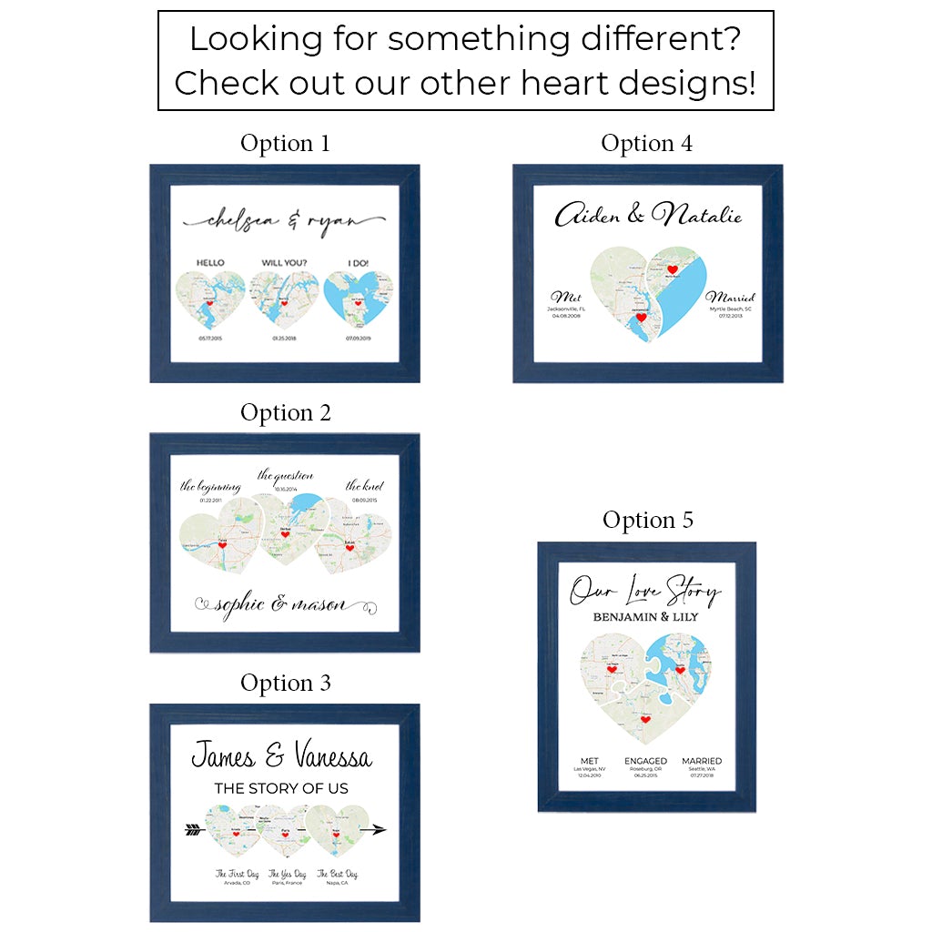 Heart Maps | Map Hearts in Frame | Push Pin Travel Maps