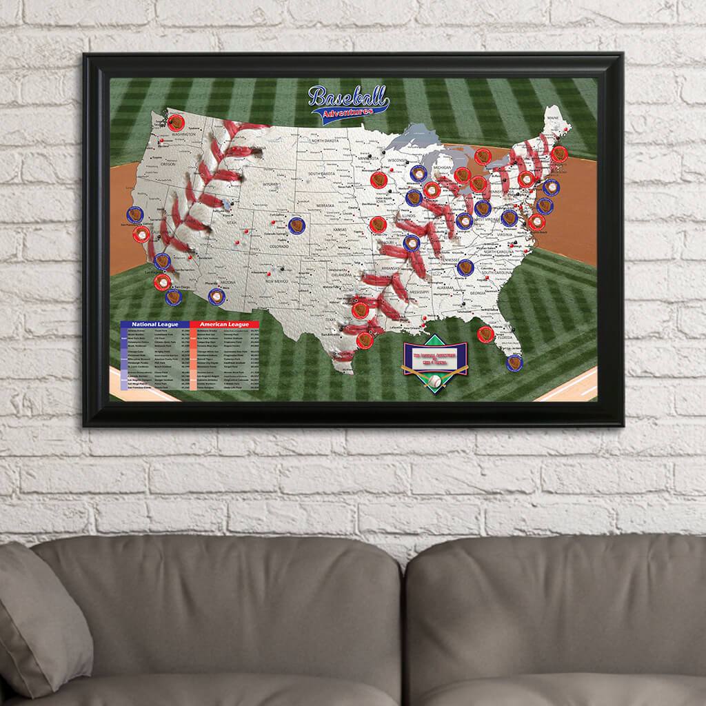 Baseball Stadium Adventures Map with Pins | MLB Travel Map - Push Pin ...