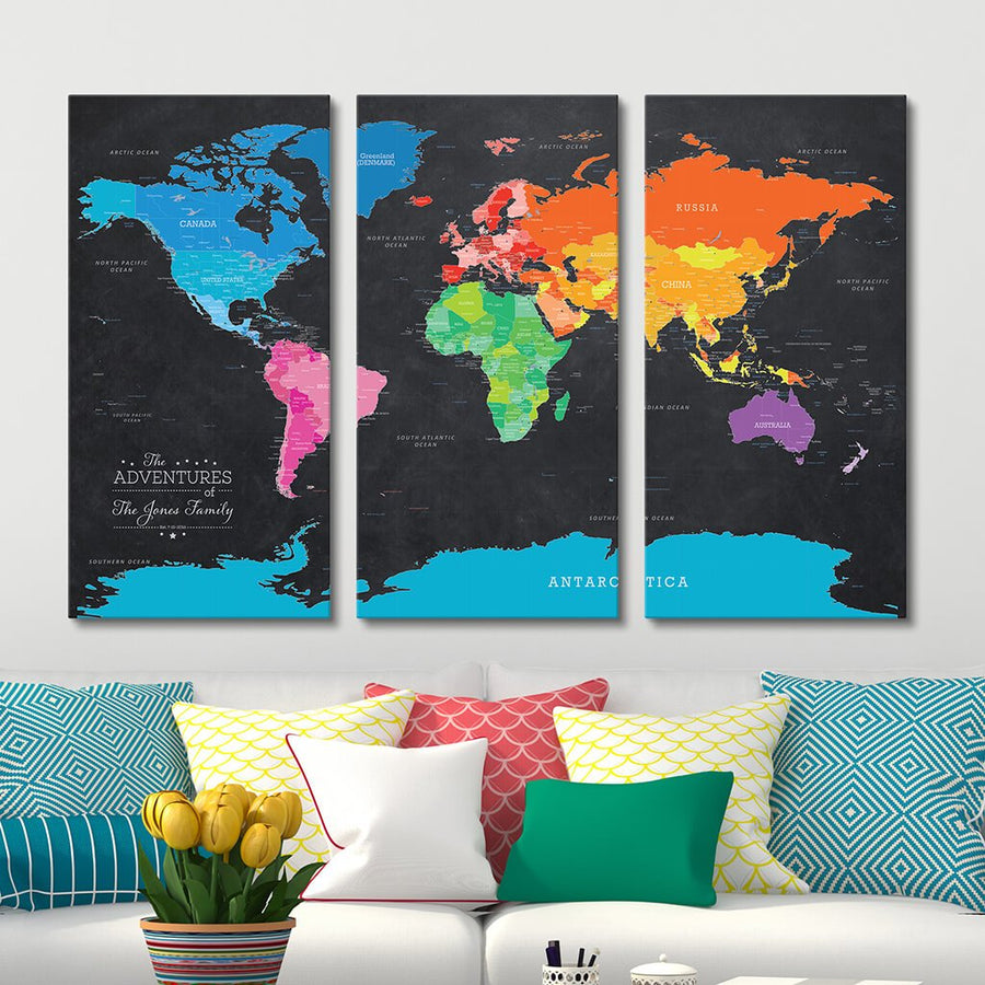Large Three-Panel Maps | Unique Wall Maps | Push Pin Travel Maps