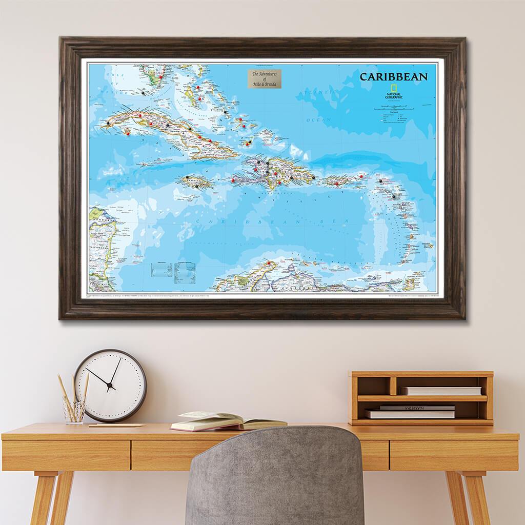 Caribbean Travel Map with Push Pins | Push Pin Travel Maps