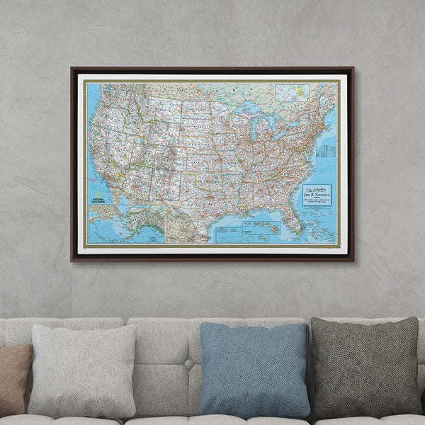 Gallery Wrapped Canvas Map of USA | Classic Canvas Wall Map - Push Pin ...