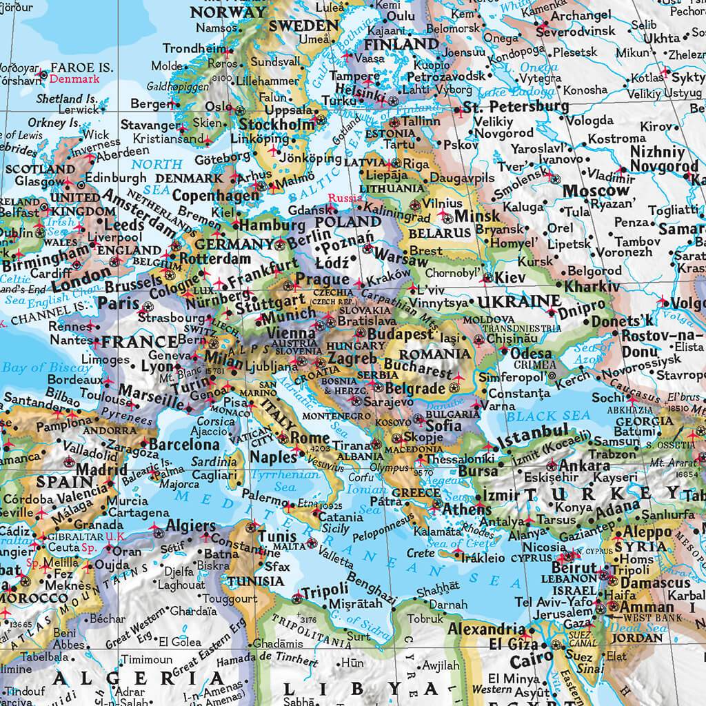 3-Panel World Map | Large Canvas Travel Map | Push Pin Travel Maps