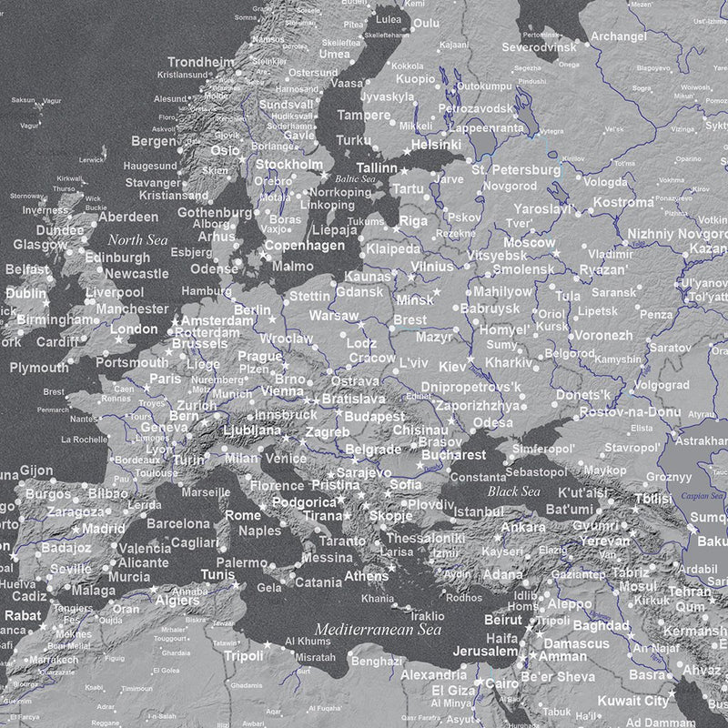 Canvas 3-Panel Travel Map | Monochrome Canvas World Map - Push Pin ...