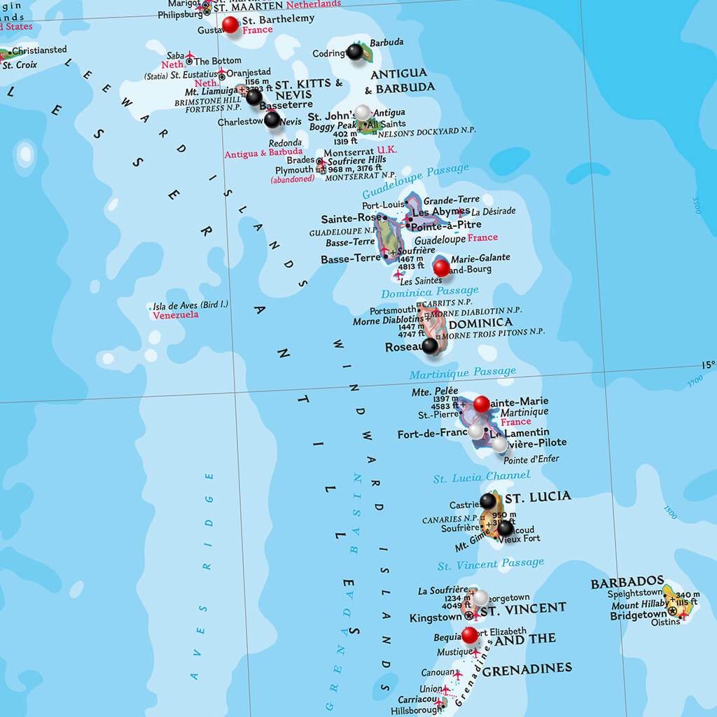 Caribbean Travel Map with Push Pins | Push Pin Travel Maps