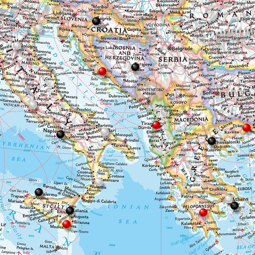 Classic Style Map | Wall Map of Europe | Europe Travel Map with Pins ...