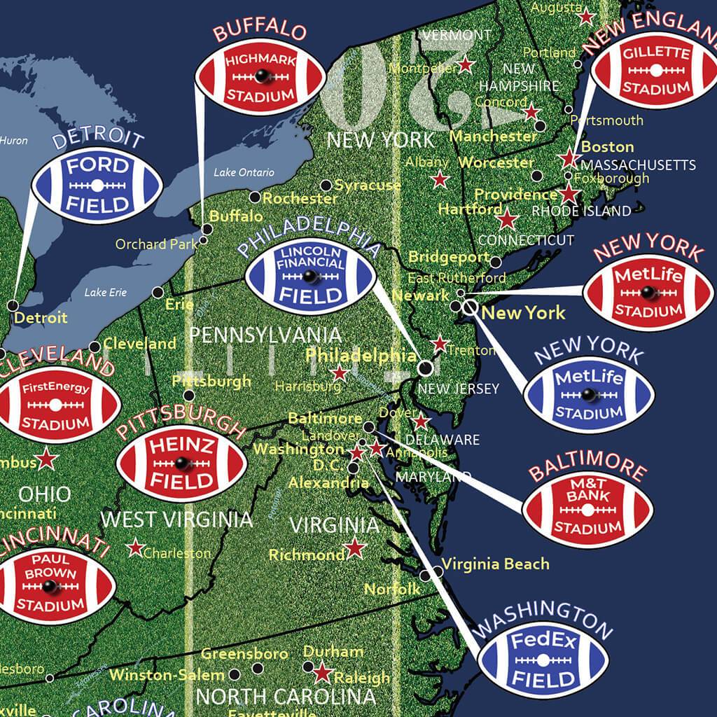 Canvas NFL Stadiums Map | USA Sports Map | Pinnable Football Map - Push ...