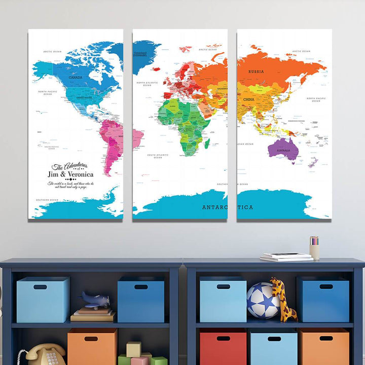 Large Three-Panel Maps | Unique Wall Maps | Push Pin Travel Maps