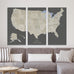 3-Panel US Map | Canvas Travel Map Print | Push Pin Travel Maps