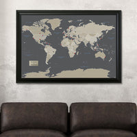 Earth Toned World Map | World Map in Frame | Push Pin Travel Maps