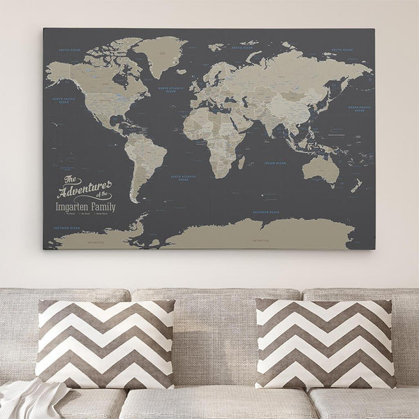 Gallery Wrapped Canvas World Maps | Modern World Maps - Push Pin Travel ...