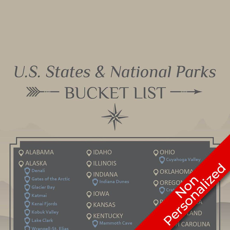 Earth Toned Bucket List of US States and National Parks | Personalized ...