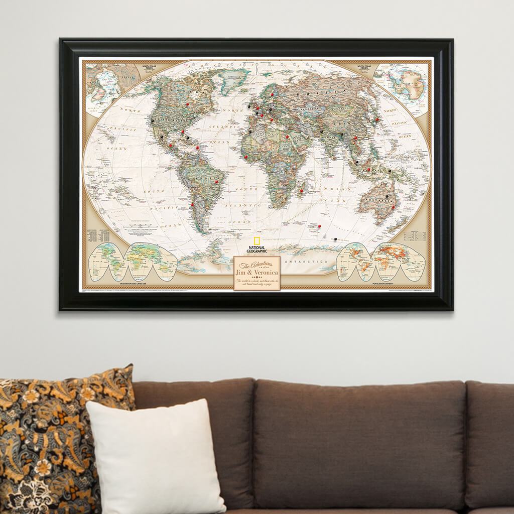 Framed Canvas World Maps | Travel Wall Maps | Push Pin Travel Maps