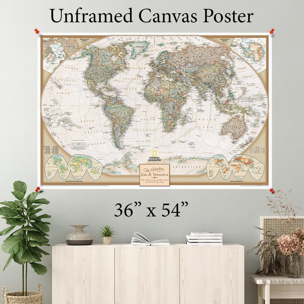 Canvas Travel Map Posters | Personalized Large Canvas Maps - Push Pin ...
