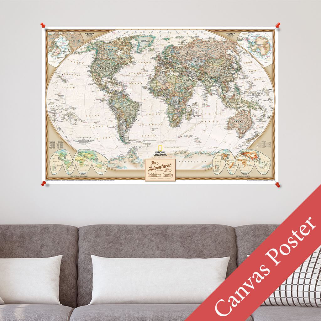 Canvas Travel Map Posters | Personalized Large Canvas Maps - Push Pin ...