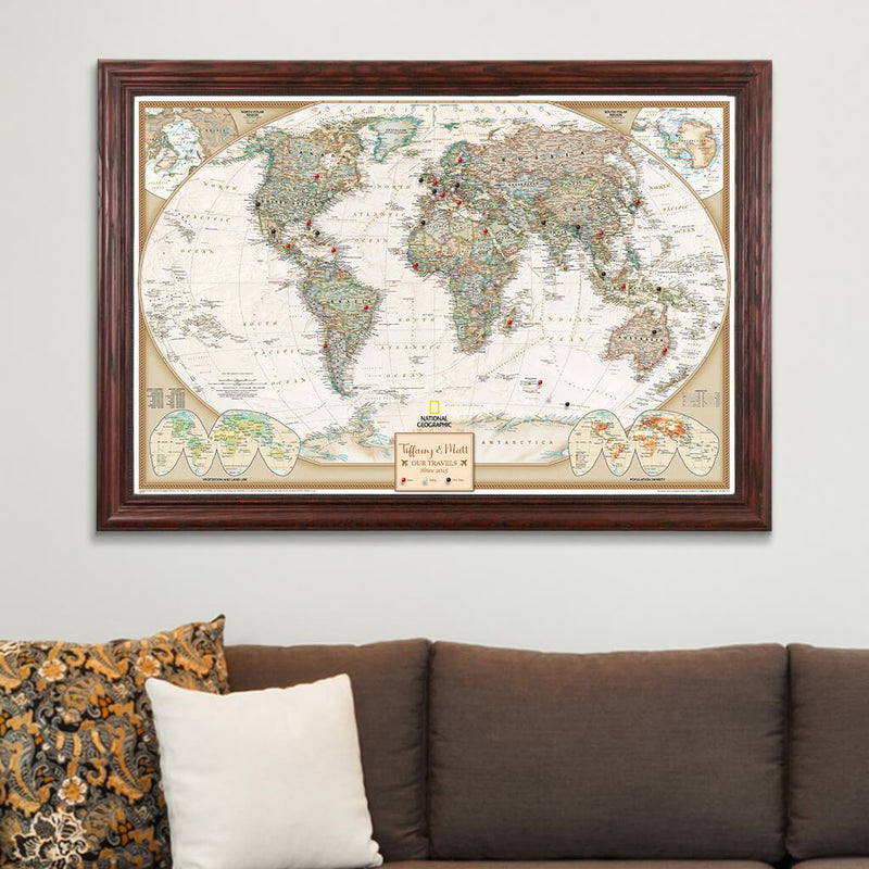 Framed and Personalized World Travel Maps with Pins | Push Pin Maps