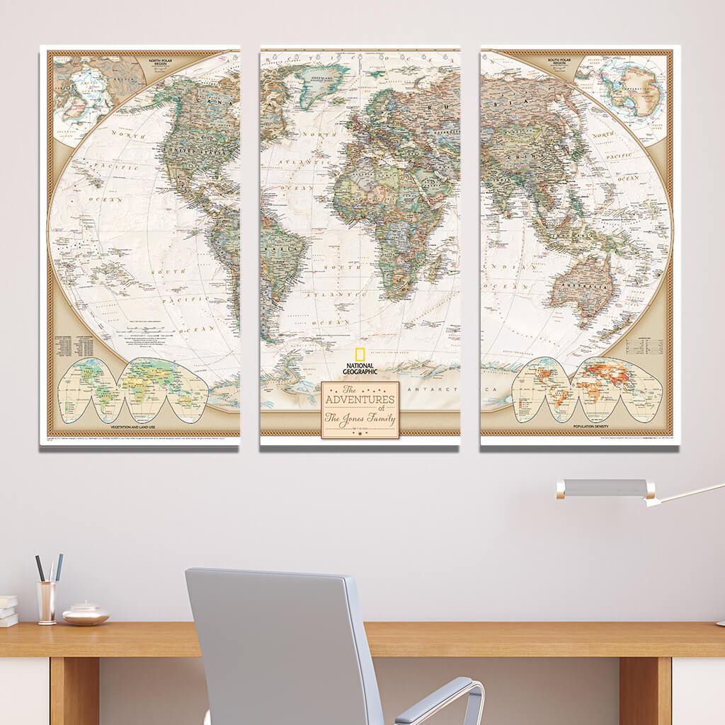 Large Three-Panel Maps | Unique Wall Maps | Push Pin Travel Maps