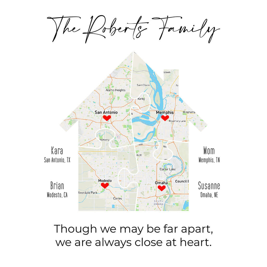 Custom Family Home Map Art | Push Pin Travel Maps