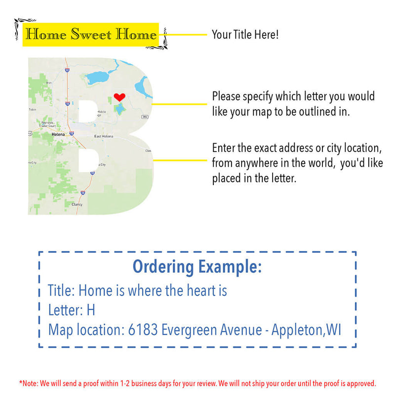Custom Letter Map Art | Initial Artwork | Push Pin Travel Maps
