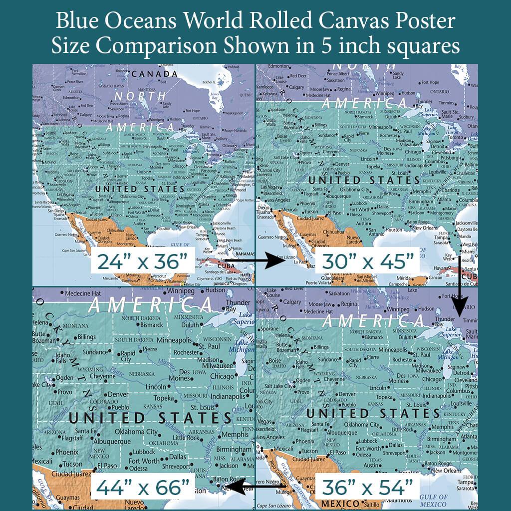 Personalized Map - Blue Oceans | Canvas World Map Poster - Push Pin ...