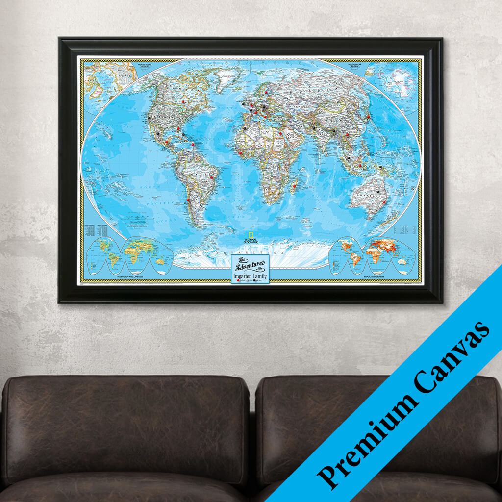 Canvas Classic World Map | Canvas Travel Map | Push Pin Travel Maps
