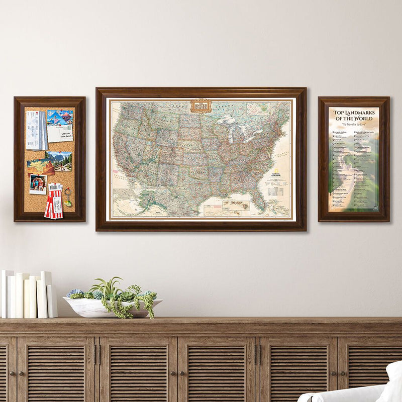Cork Travel Memory Boards | Framed Memo Boards - Push Pin Travel Maps