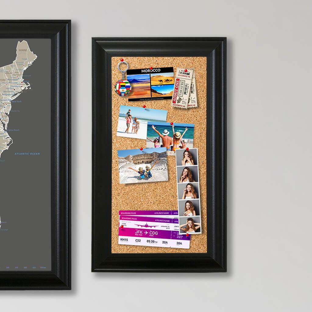 Cork Travel Memory Boards | Framed Memo Boards - Push Pin Travel Maps