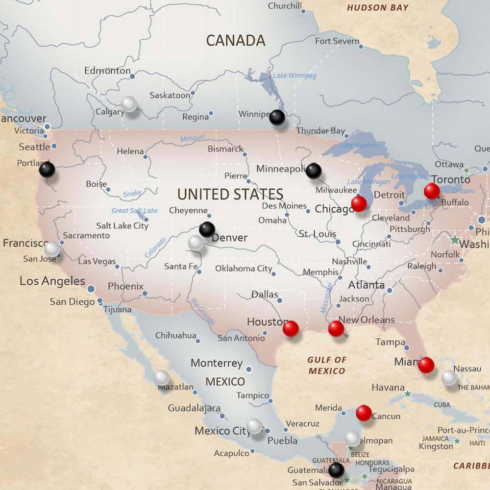 Pastel World Map with Pins | Modern World Map – Push Pin Travel Maps