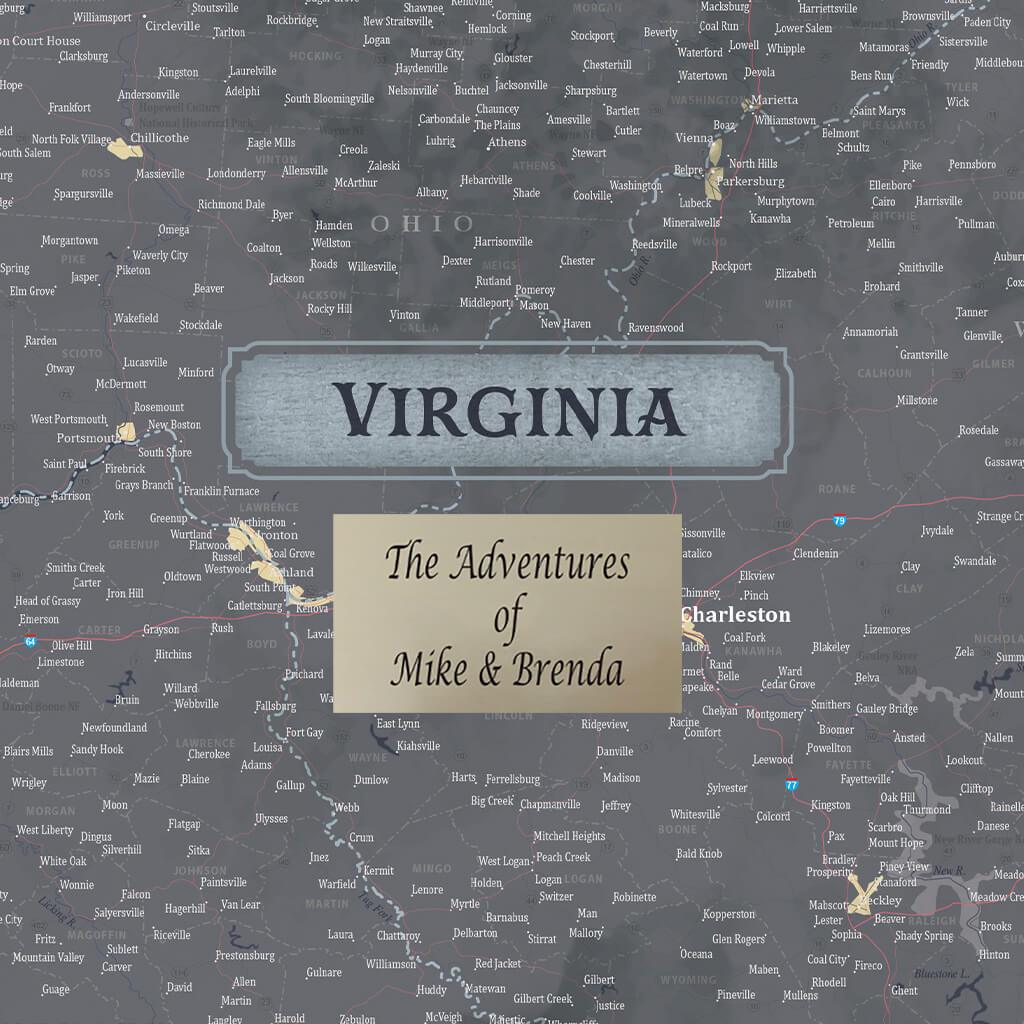 Slate Virginia Travel Map | Push Pin Travel Maps | Gorgeous Gray VA ...