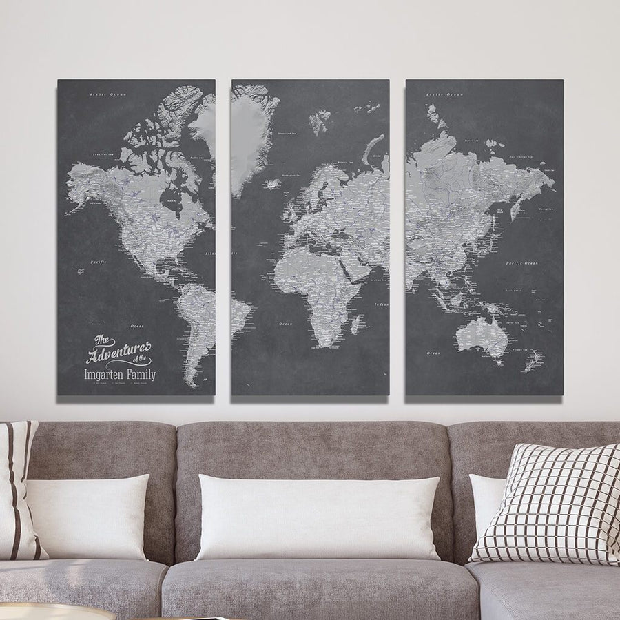 Large Three-Panel Maps | Unique Wall Maps | Push Pin Travel Maps