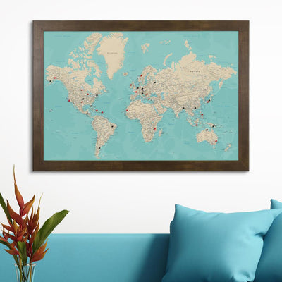 Teal Dream Push Pin Map | Teal Map of the World | Unique Map Design ...