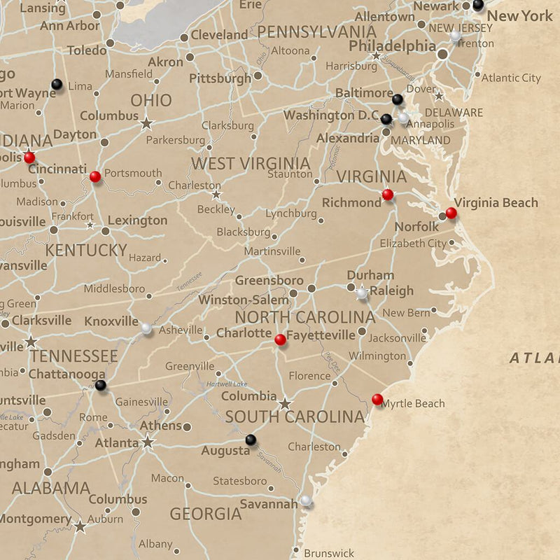 Vintage Style Canvas Map | United States Map Canvas - Push Pin Travel Maps