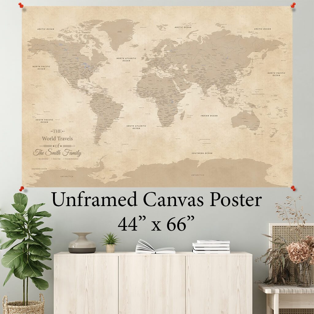 Vintage Map | Make Your Own Travel Map | Canvas Travel Map Poster ...