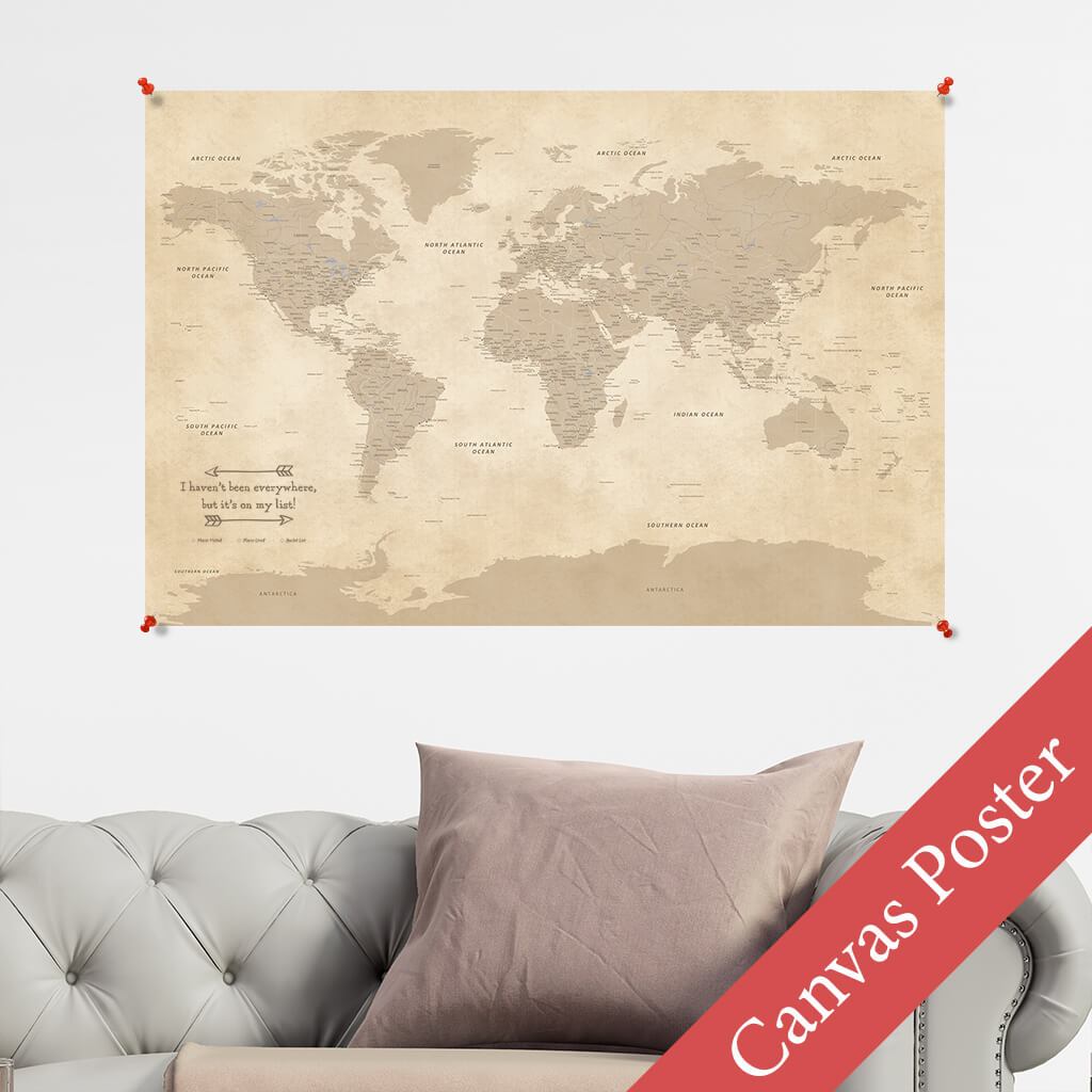 Vintage Map | Make Your Own Travel Map | Canvas Travel Map Poster ...